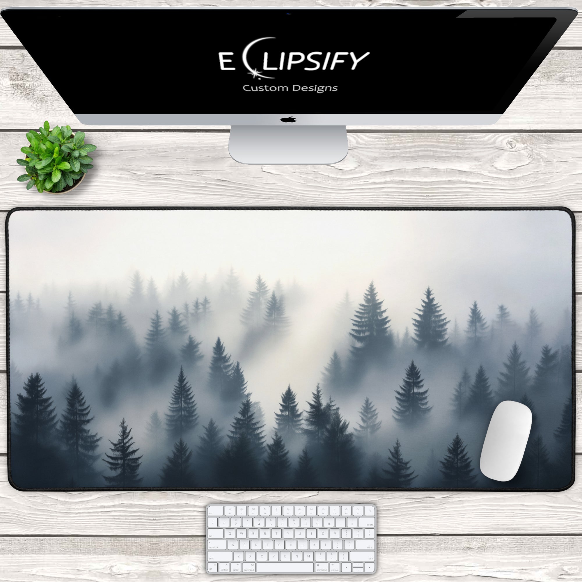Misty Forest: Minimalist Forest Landscape Gaming Mouse Pad – Eclipsify